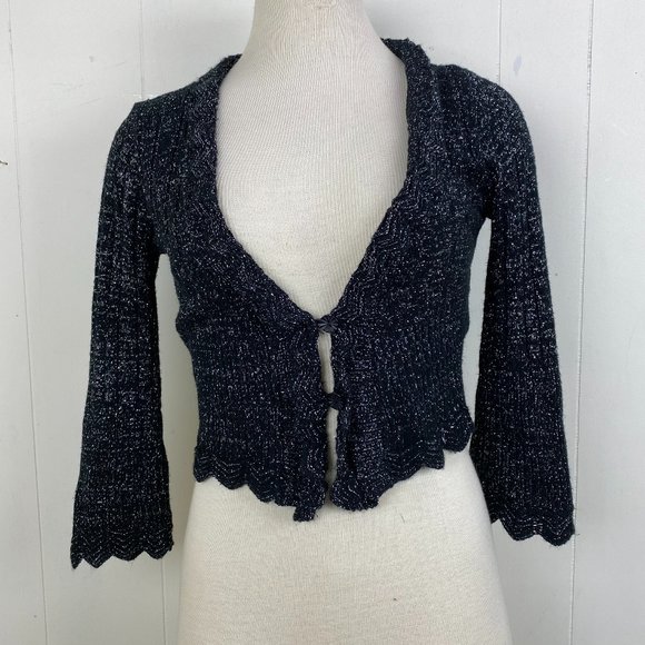 Wet Seal | Sweaters | Wet Seal Black Silver Metallic Cardigan Large ...